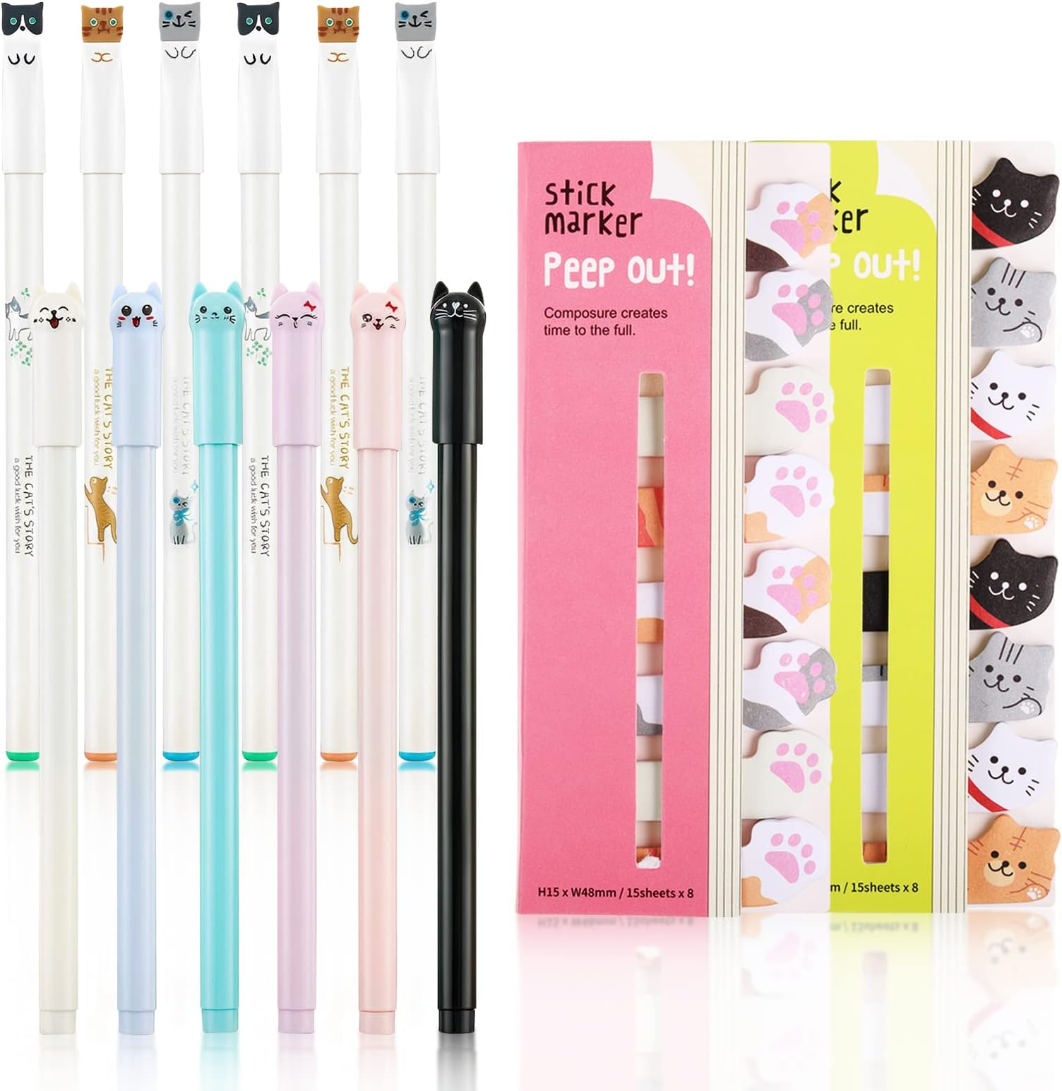 12PCS Cute Cat Pens Cats Design Gel Ink Pens Kawaii Stationery Writing ...