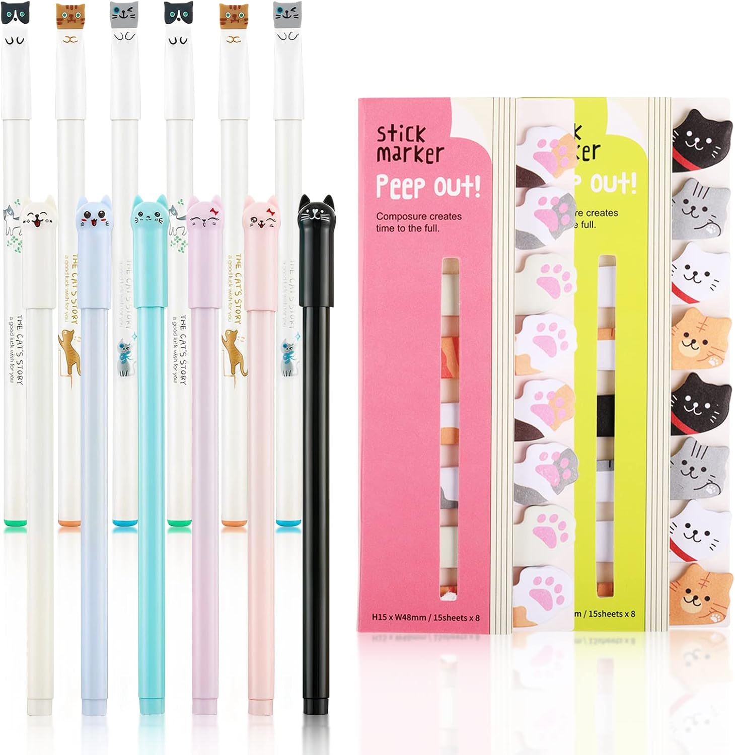 12PCS Cute Cat Pens Cats Design Gel Ink Pens Kawaii Stationery Writing ...