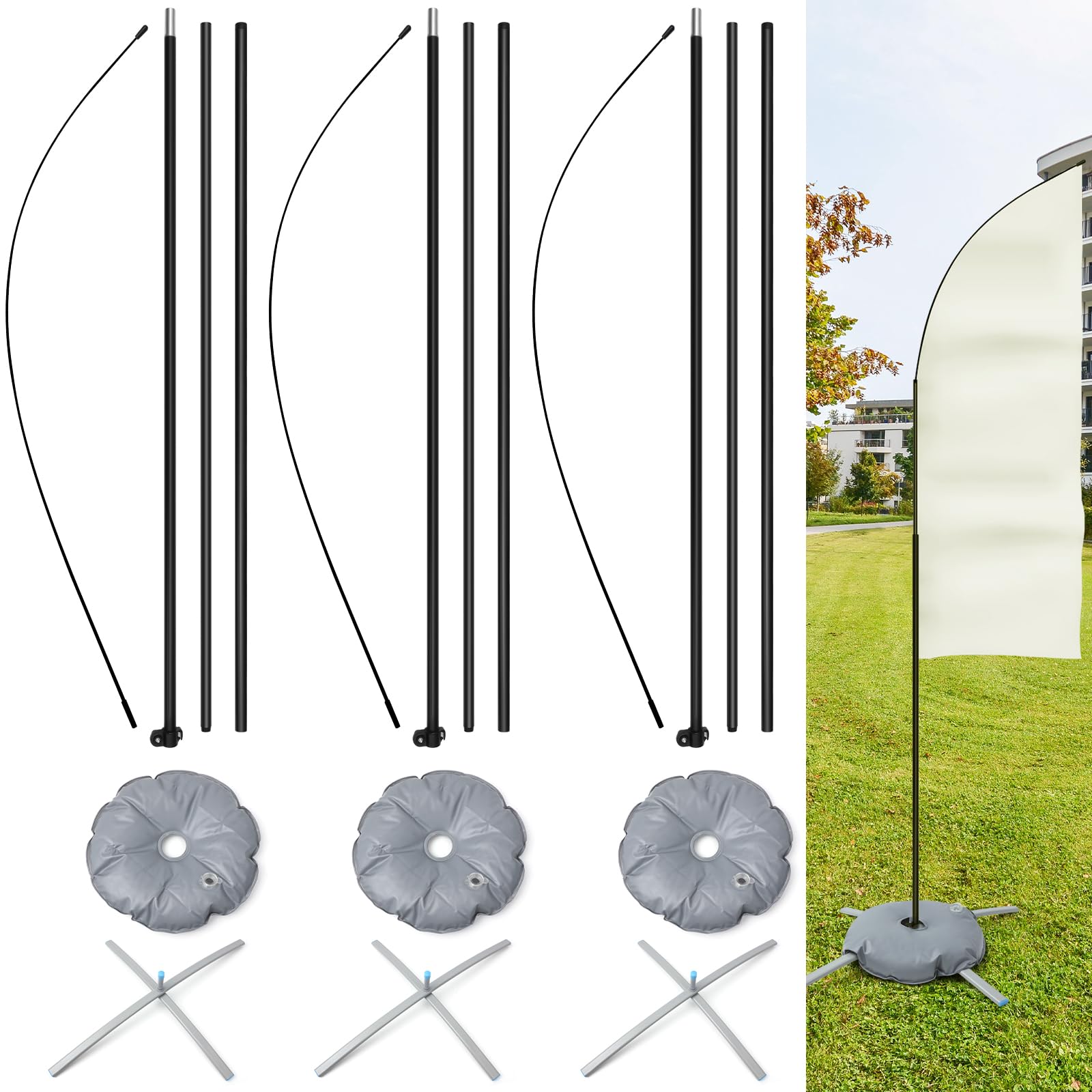 Amazon.com : Blulu 3 Sets 14ft Advertising Flag Poles with Base, Water ...