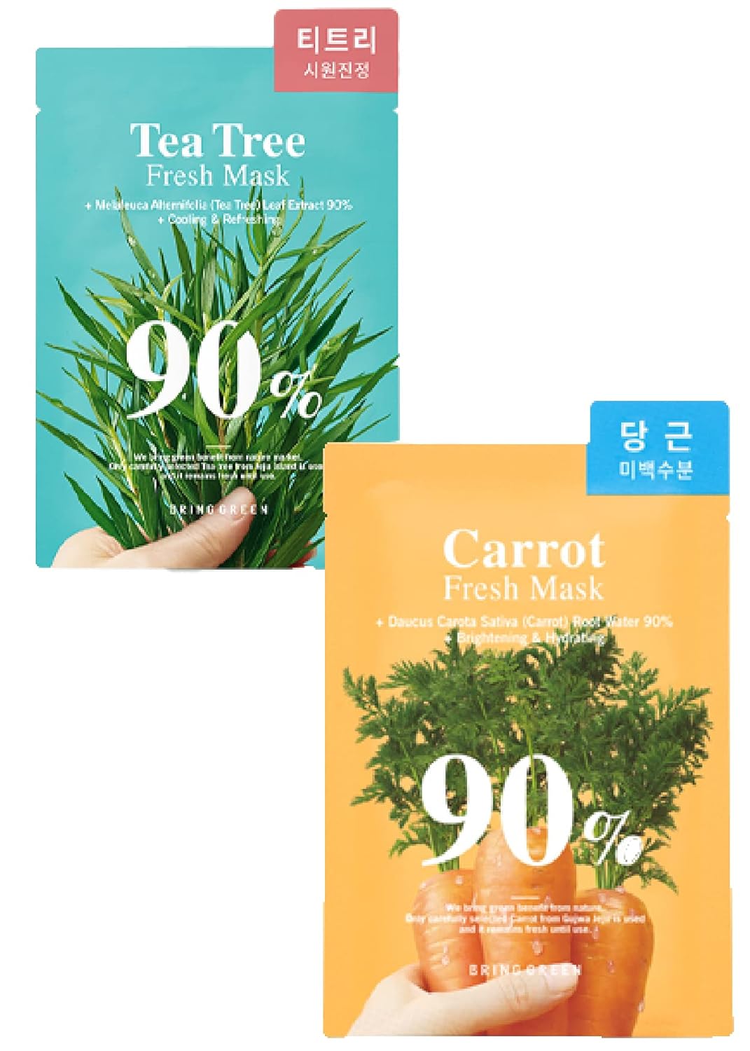 Amazon.com : BRING GREEN TEA TREE + CARROT 90% Fresh Sheet Masks (10 ...