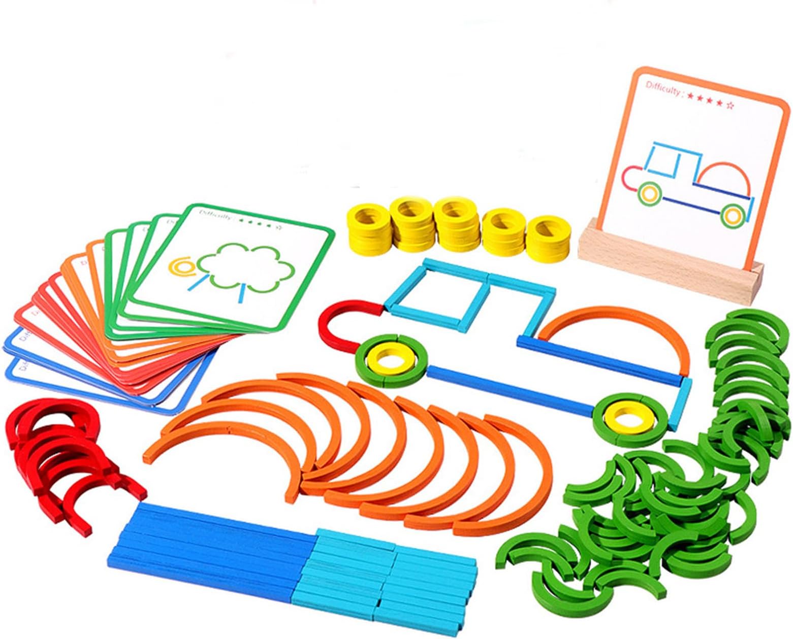 Coogam Wooden Pattern Blocks - Tangram Shape Puzzle Set Color Sorting ...
