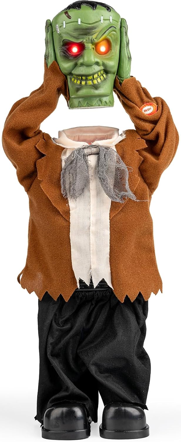 Amazon.com: 16" Animated Heads Up Frankenstein Halloween Decorations ...