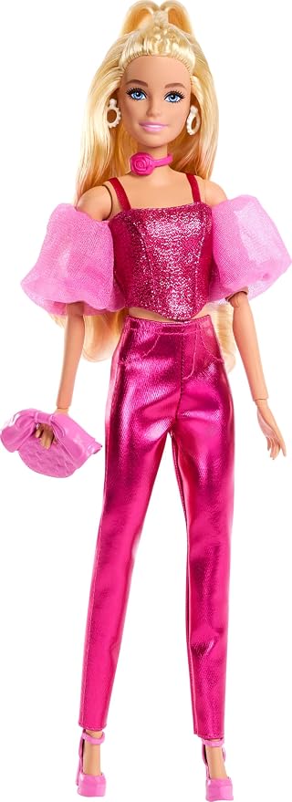 Amazon.com: Barbie Deluxe Style Doll #5 in Metallic Pink Outfit, Blonde ...