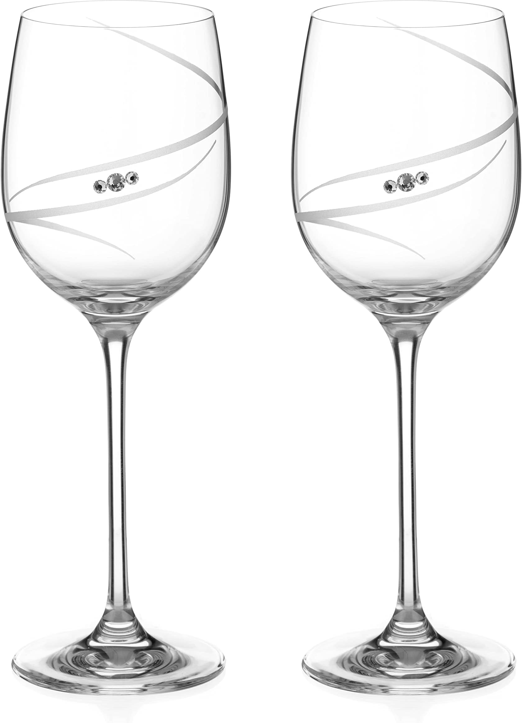 DIAMANTE Swarovski White Wine Glasses Pair - ' Double Silhouette' Hand ...