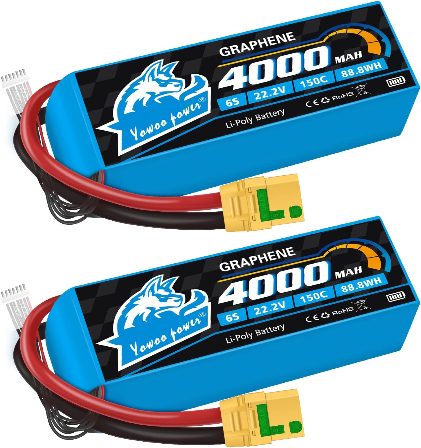 Yowoo 2 Pack 6S Lipo Battery 4000mAh 22.2v 150C Graphene Lipo Battery ...
