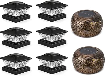 6 Pack Solar Post Cap Lights and 2 Pack Solar Lanterns Outdoor ...