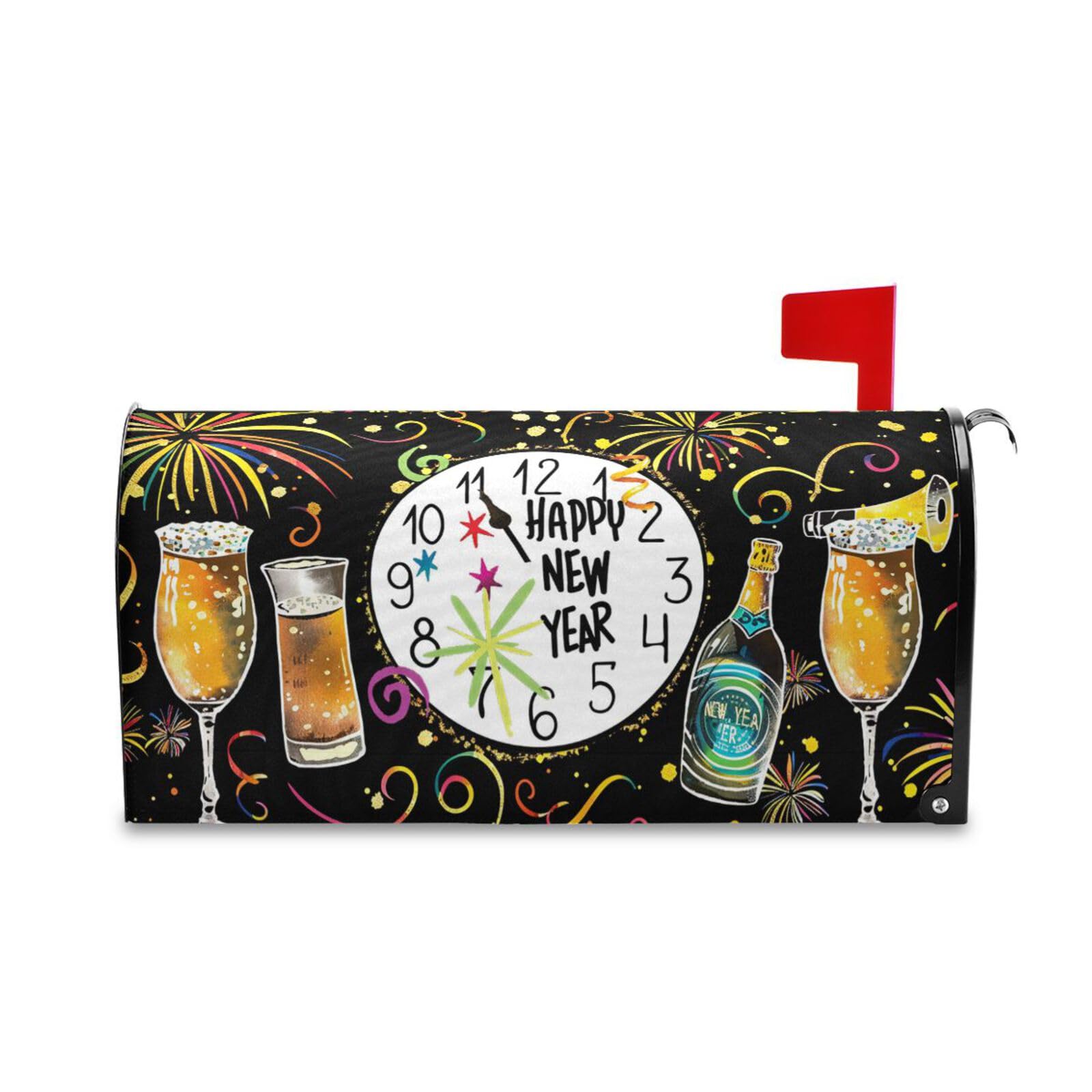 Amazon.com: Wusikd Happy New Year Wine Mailbox Cover Magnetic Standard ...