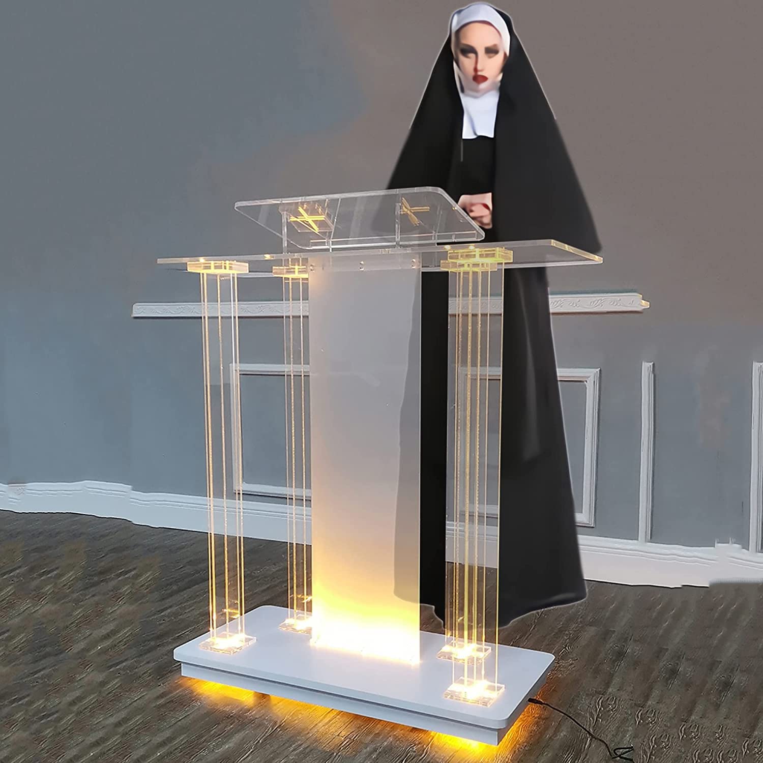 Buy Podium Table, Clear Acrylic Podium with LED Lights and Casters ...