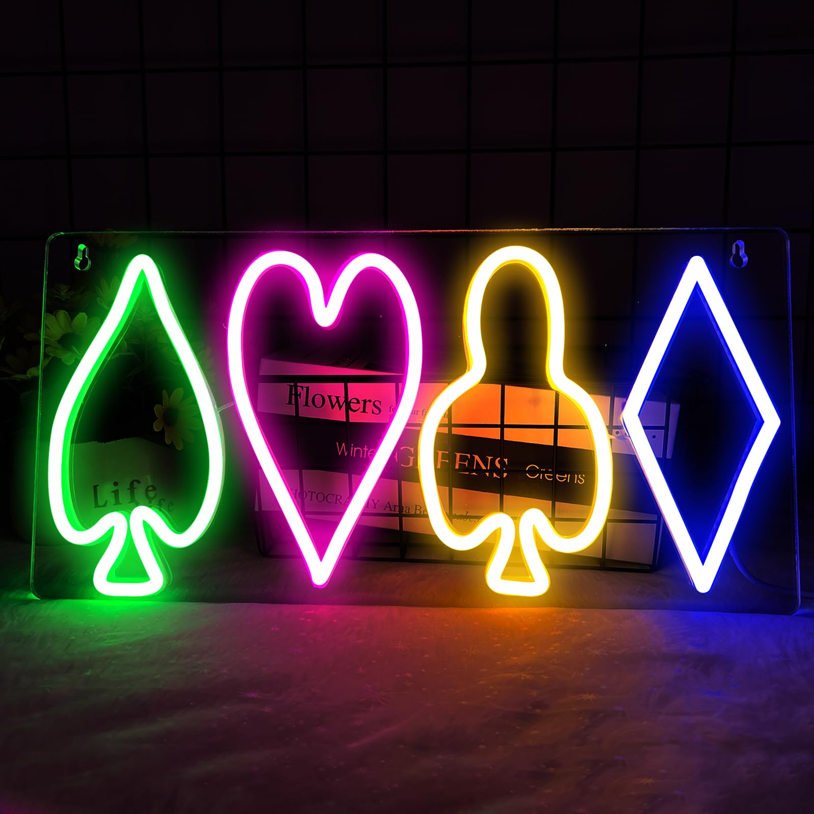 Amazon.com : Playing Cards Neon Signs for Wall Decor, Poker Neon Sign ...