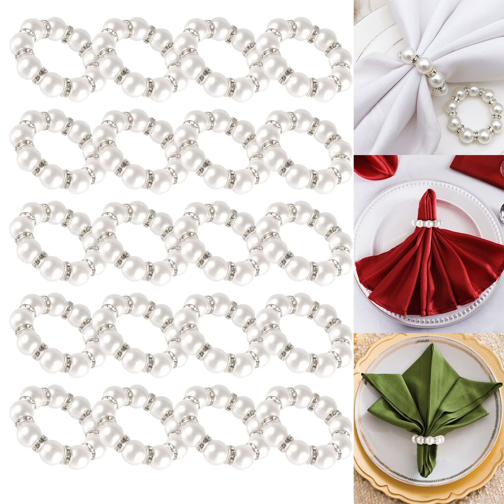Amazon.com: Keilend 20pcs Pearl Napkin Rings, Luxurious Napkin Rings ...