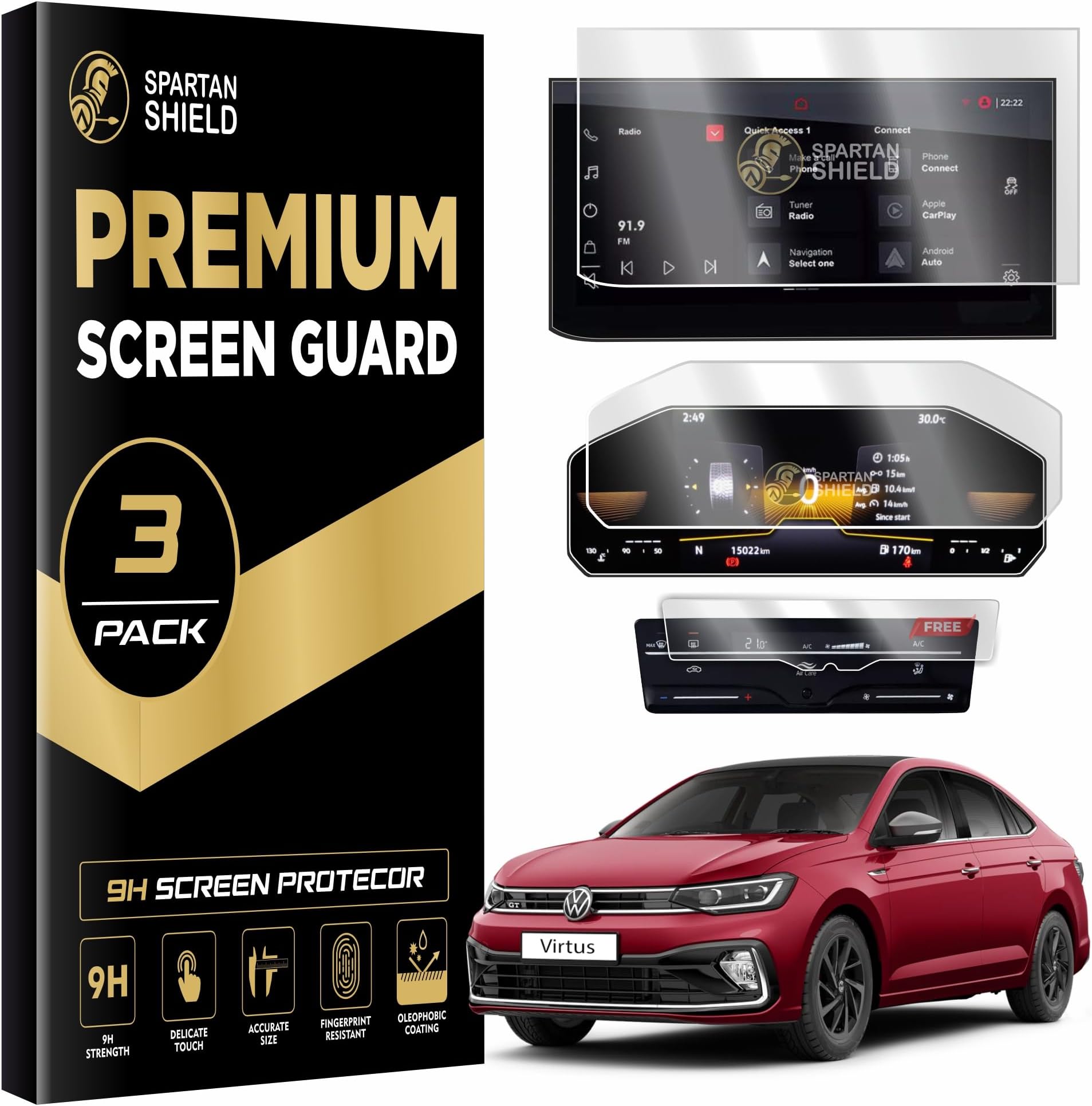 Spartan Shield [3 PACK Screen Guard for VOLKSWAGEN VIRTUS 2023 Facelift ...