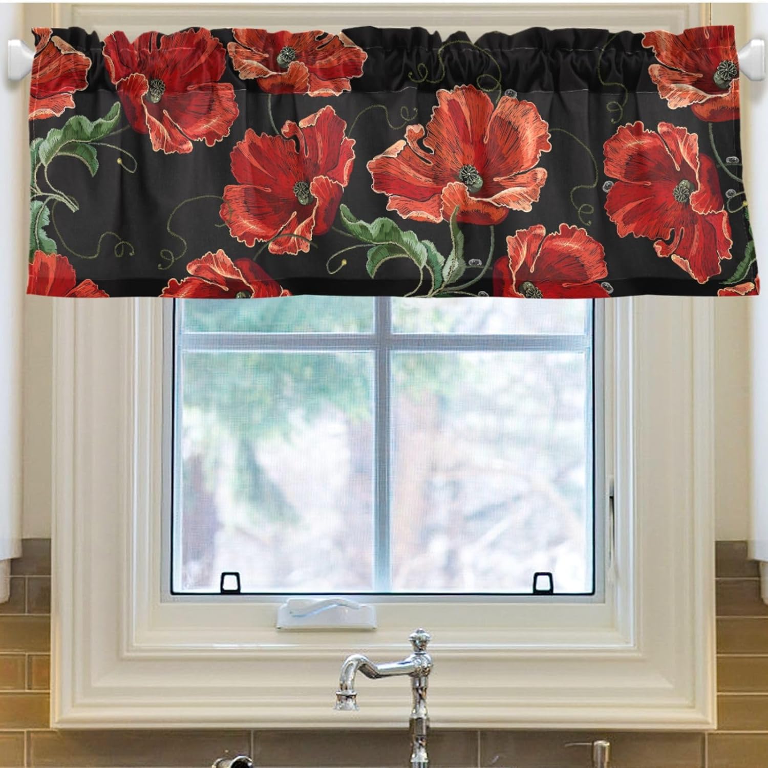 Amazon.com: MFTJYO Poppy Flowers Window Valances for Kitchen Window ...