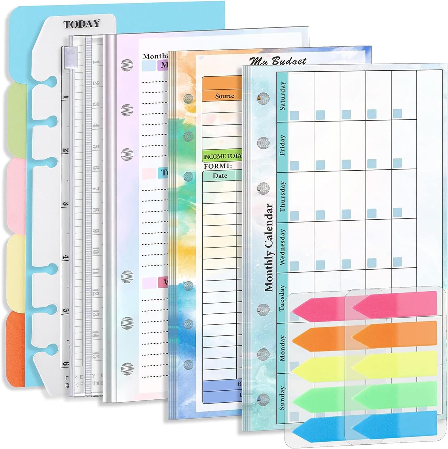 A6 Budget Planner Refill Paper, 87 Sheets Colorful 6-Ring Binder ...