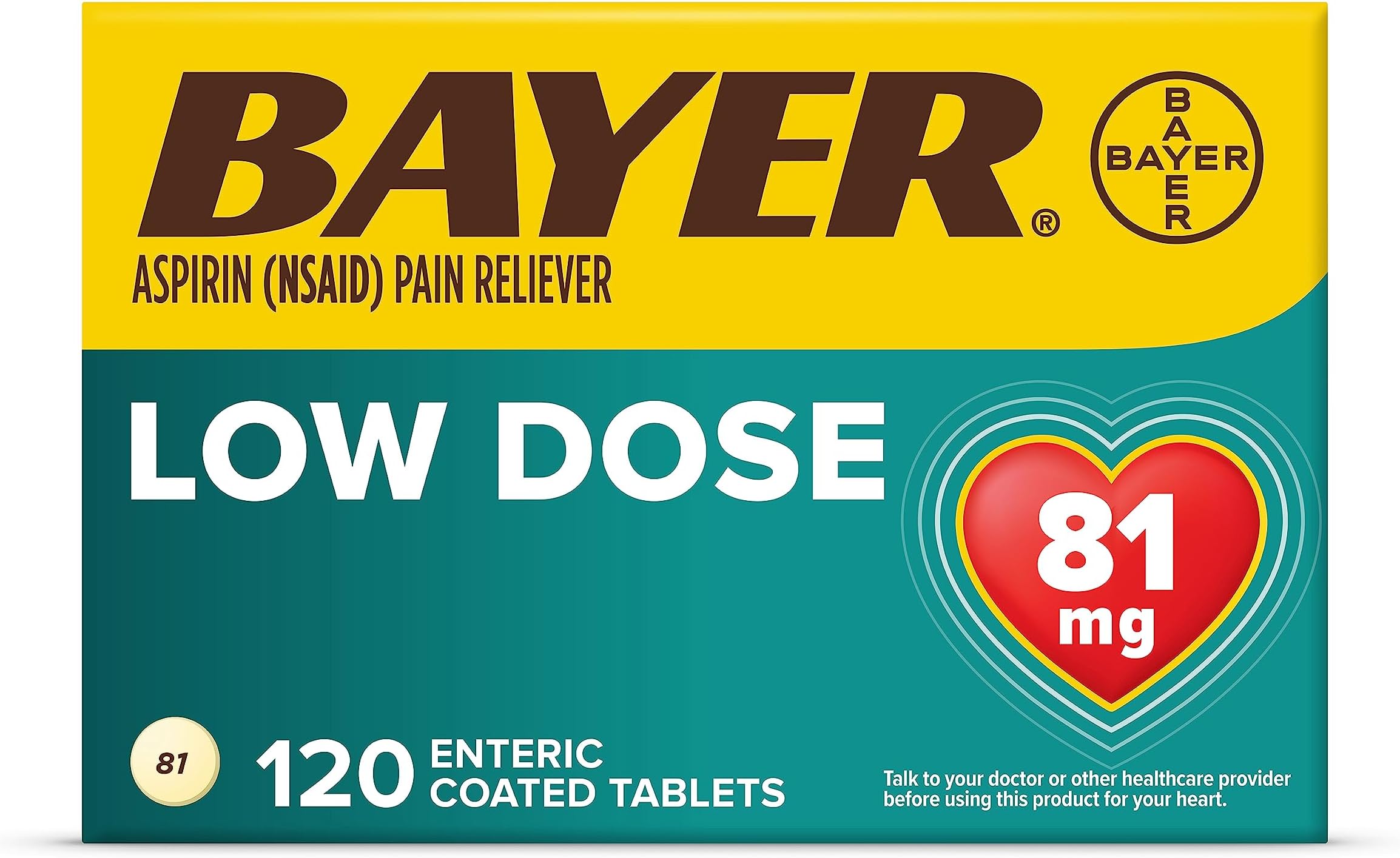 Amazon.com: Bayer Aspirin Regimen , 81mg Enteric Coated Tablets, Pain ...