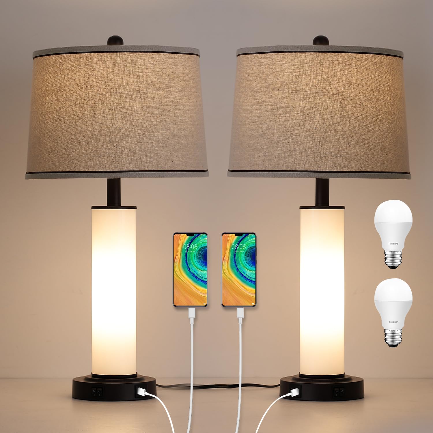 Amazon.com: 9MMML Table Lamps Set of Two, 2 Packs ORB Glass Beside Lamp ...