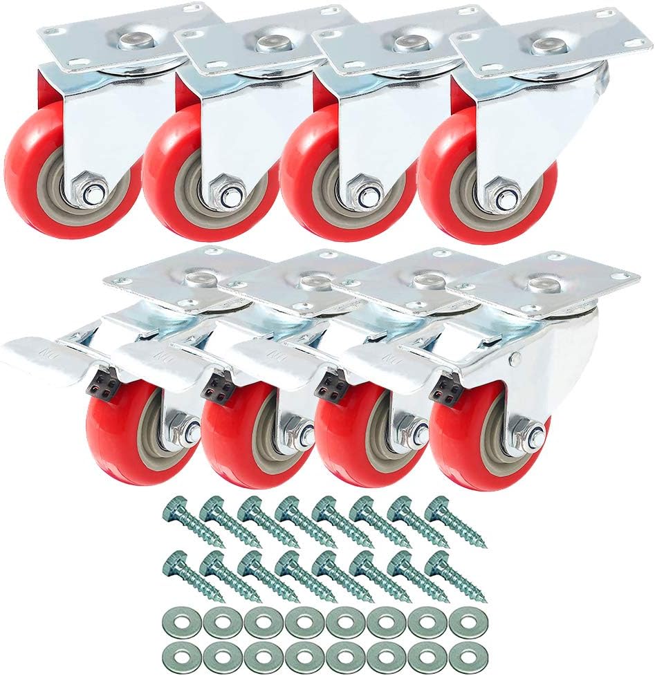 Zocipro 8Pcs Swivel Castor Wheels with nuts and a spanner, PU Rubber ...