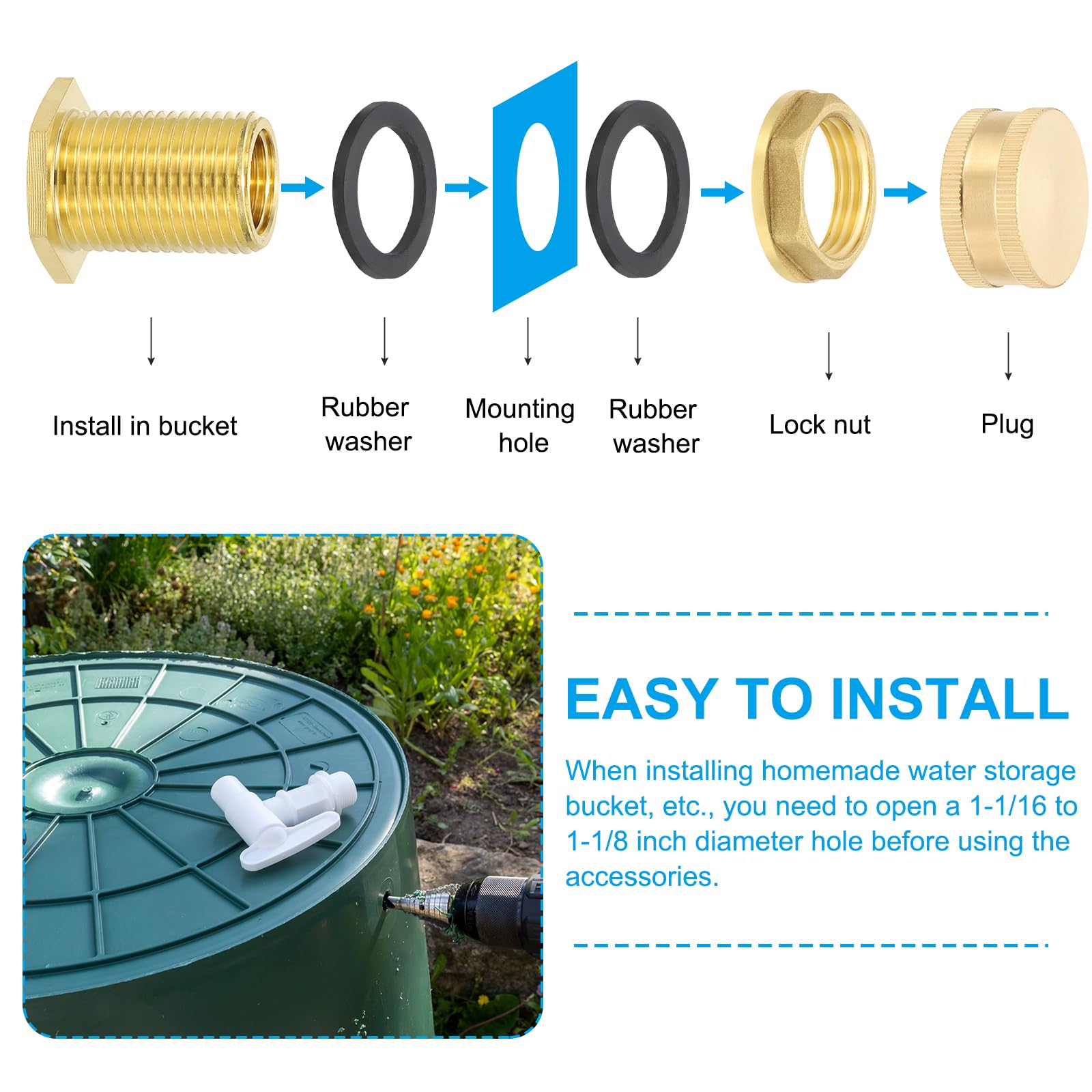 PATIKIL Brass Bulkhead Fitting with Plug 1/2″ NPT Female x 3/4″ GHT ...