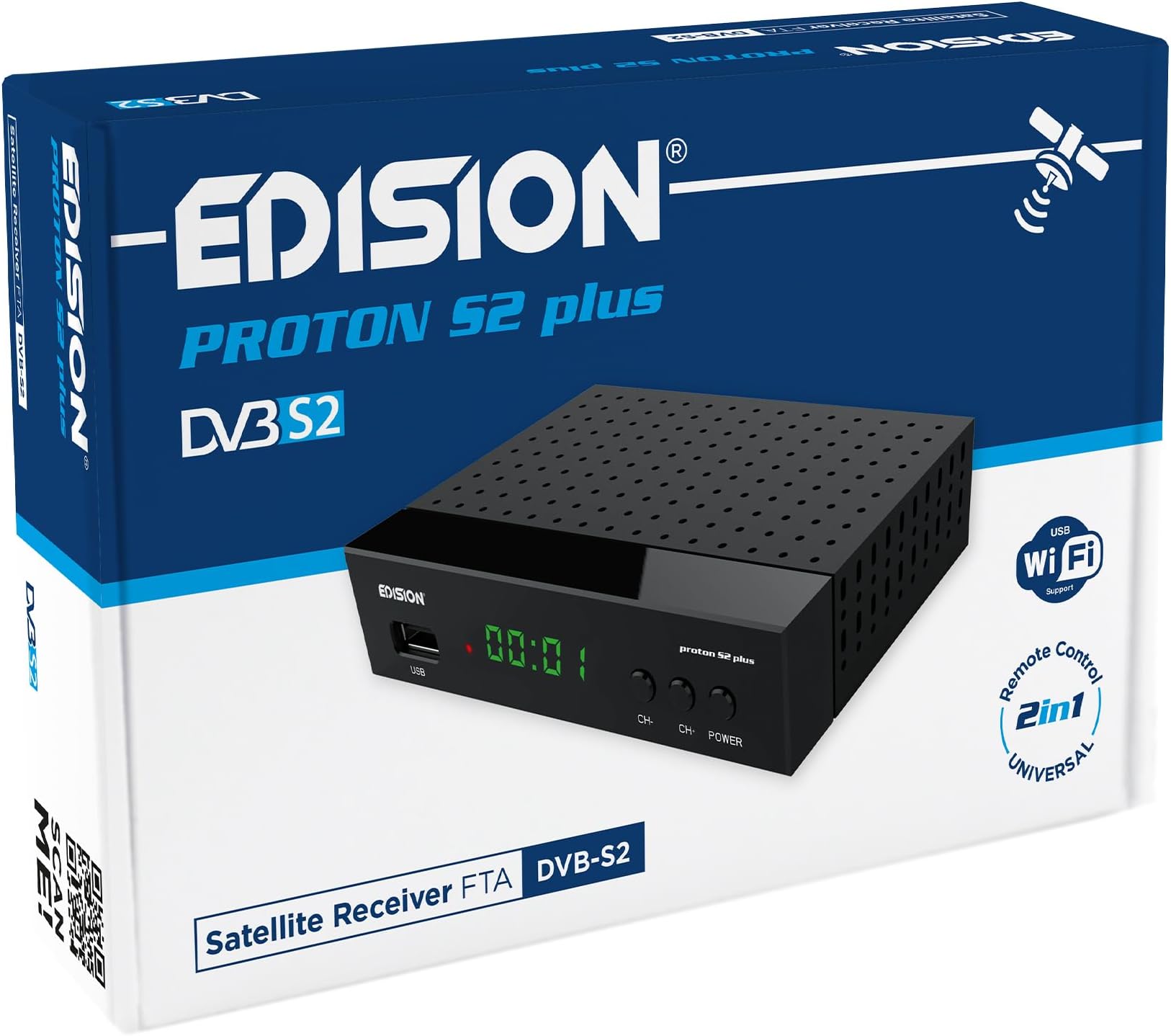 EDISION Proton S2 Plus Full HD Satelliten Receiver FTA, 2in1 Komfort-Fernbedienung, Unicable ...