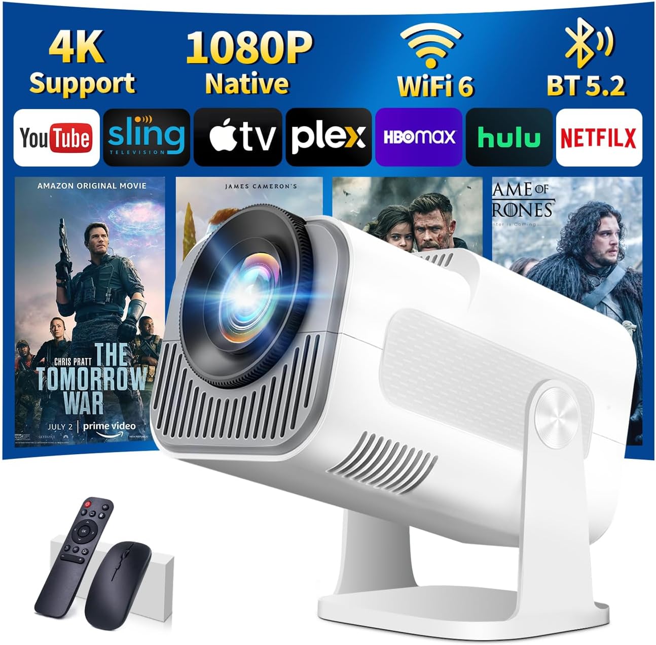 Amazon.com: Mini Portable Projector 4K WiFi 6 BT 5.2 Upgraded Portable ...