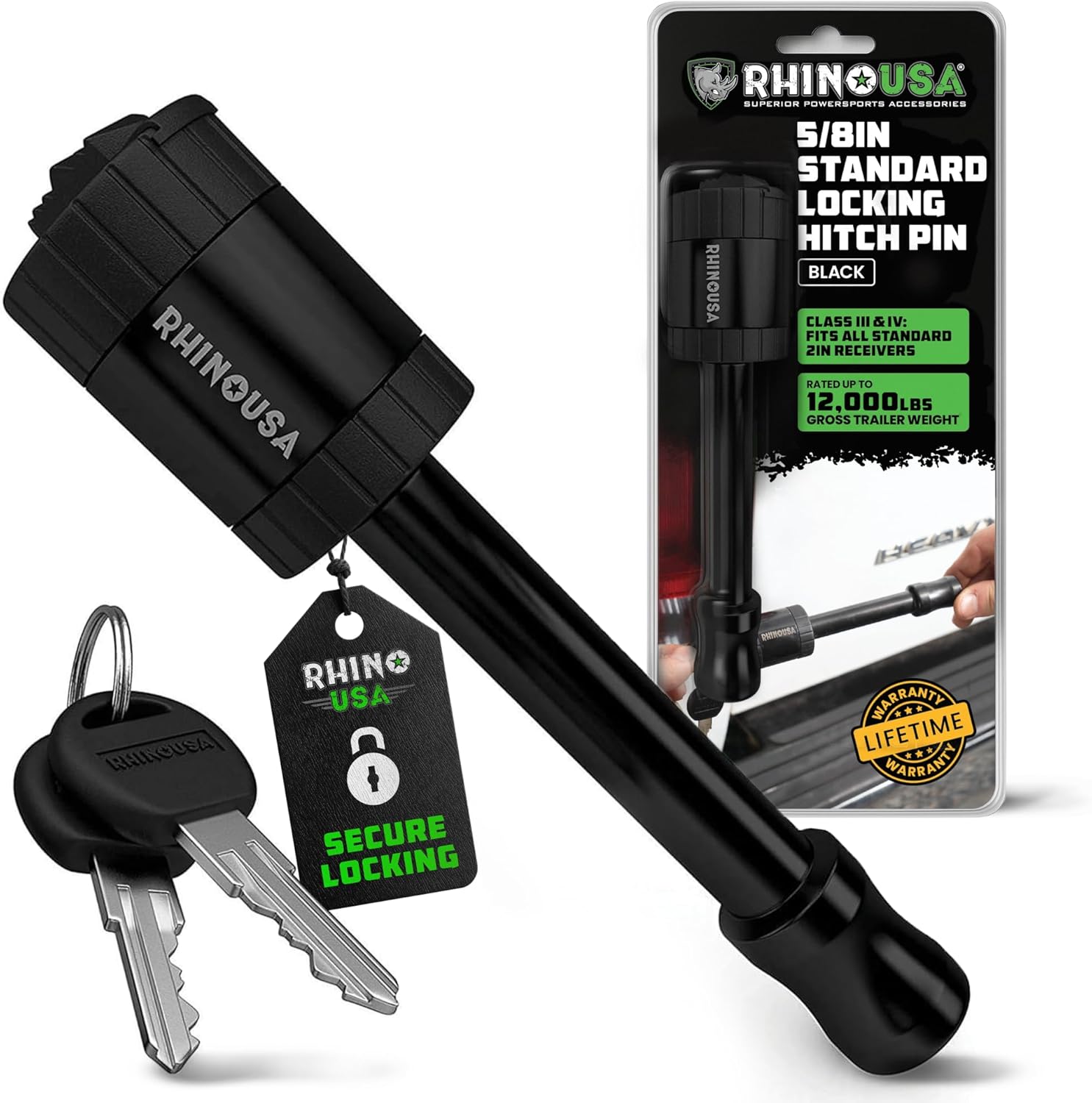 Rhino USA 2” Trailer Hitch Pin – Patented Locking Receiver Pin for ...