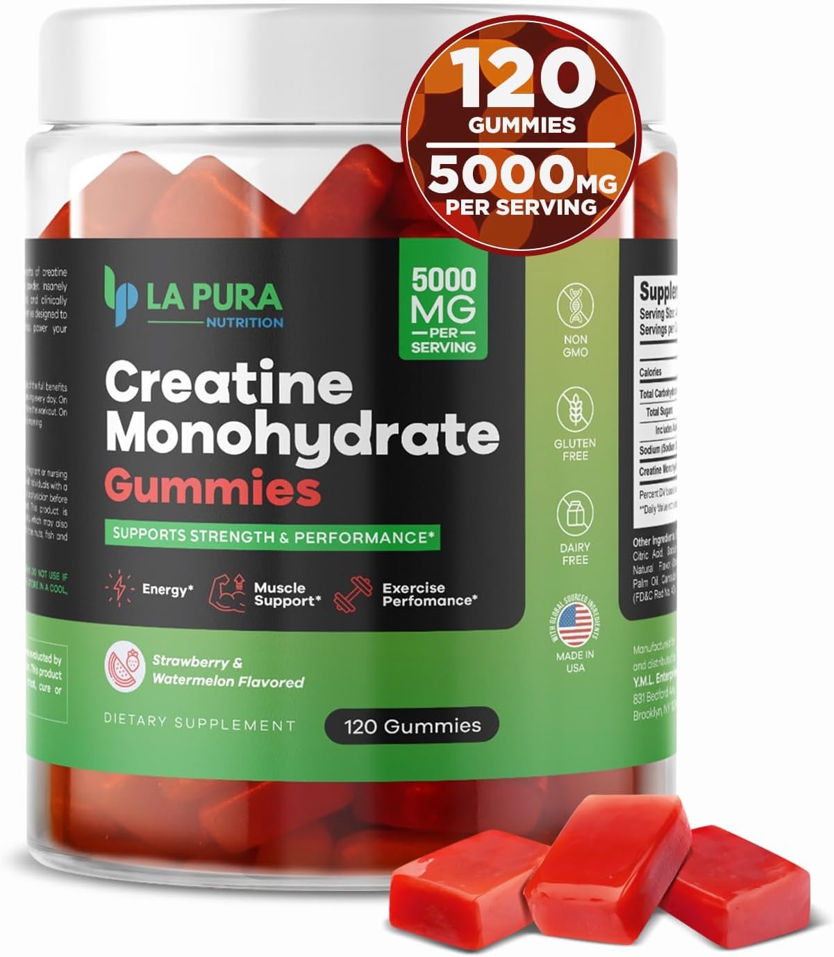 Amazon.com: LaPura Creatine Monohydrate Gummies for Men & Women, 5000mg ...