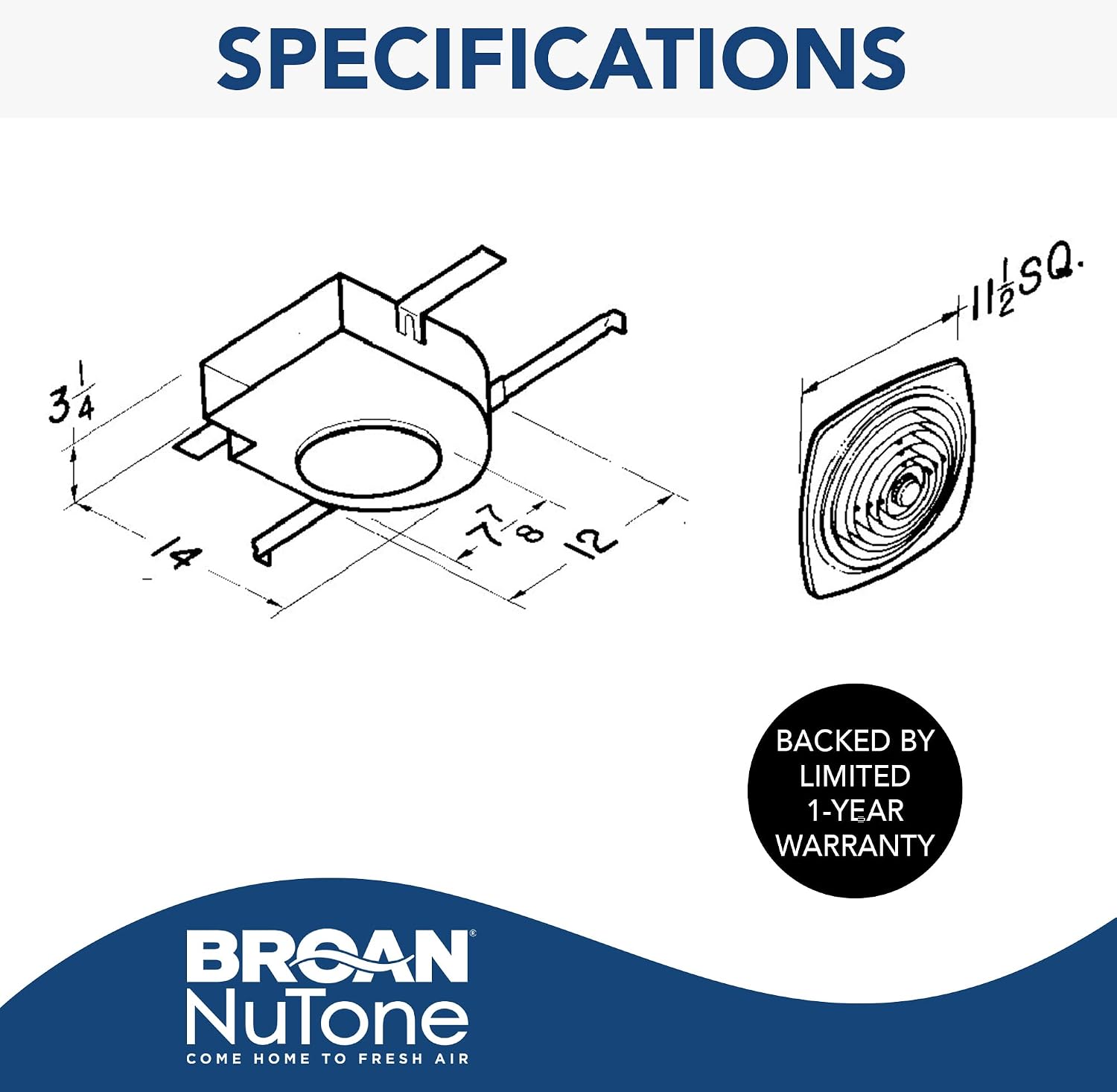 Broan-NuTone Ventilador de baño 503 8 pulgadas 160 CFM 50 Sones color ...