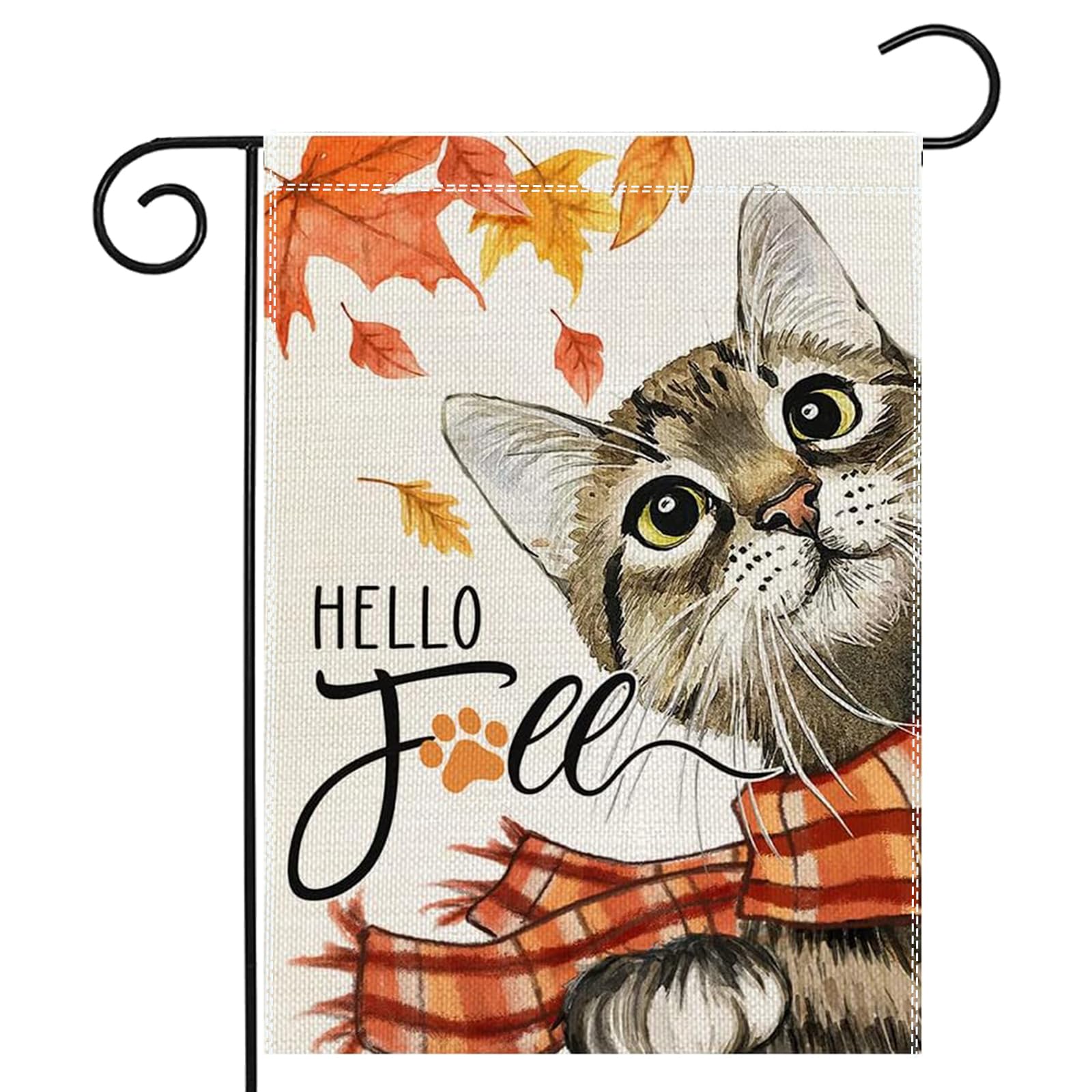 Fall Garden Flag Double Sided, 12.5 X 18 Inch Hello Fall Cat Outdoor ...