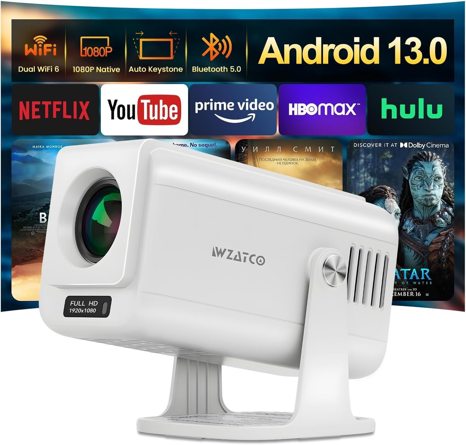 WZATCO Yuva Go Android 13.0 Smart Projector, 1080P & 4K Support ...