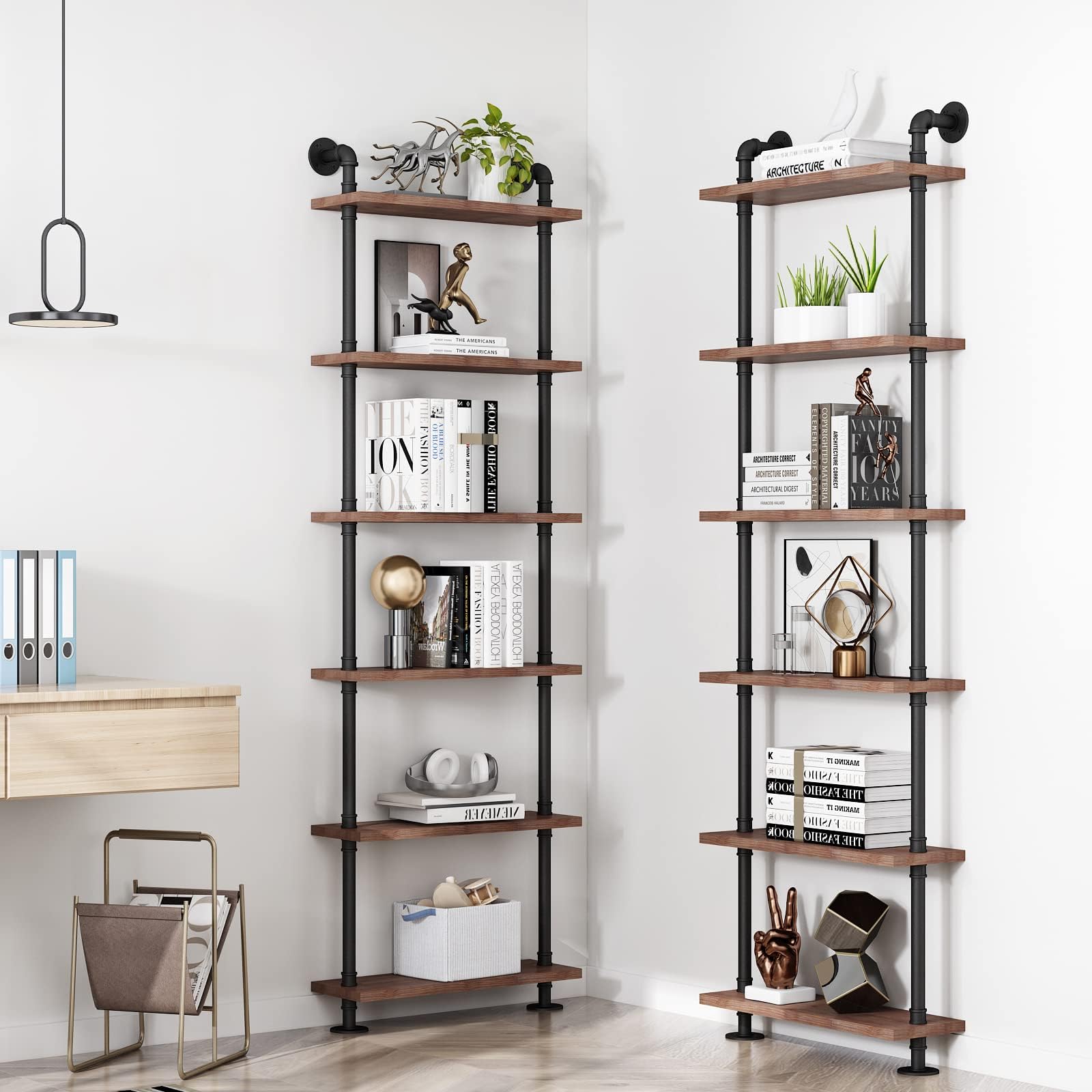 Amazon.com: Anynice 6 Tier Industrial Ladder Pipe Shelf Bookcase ...