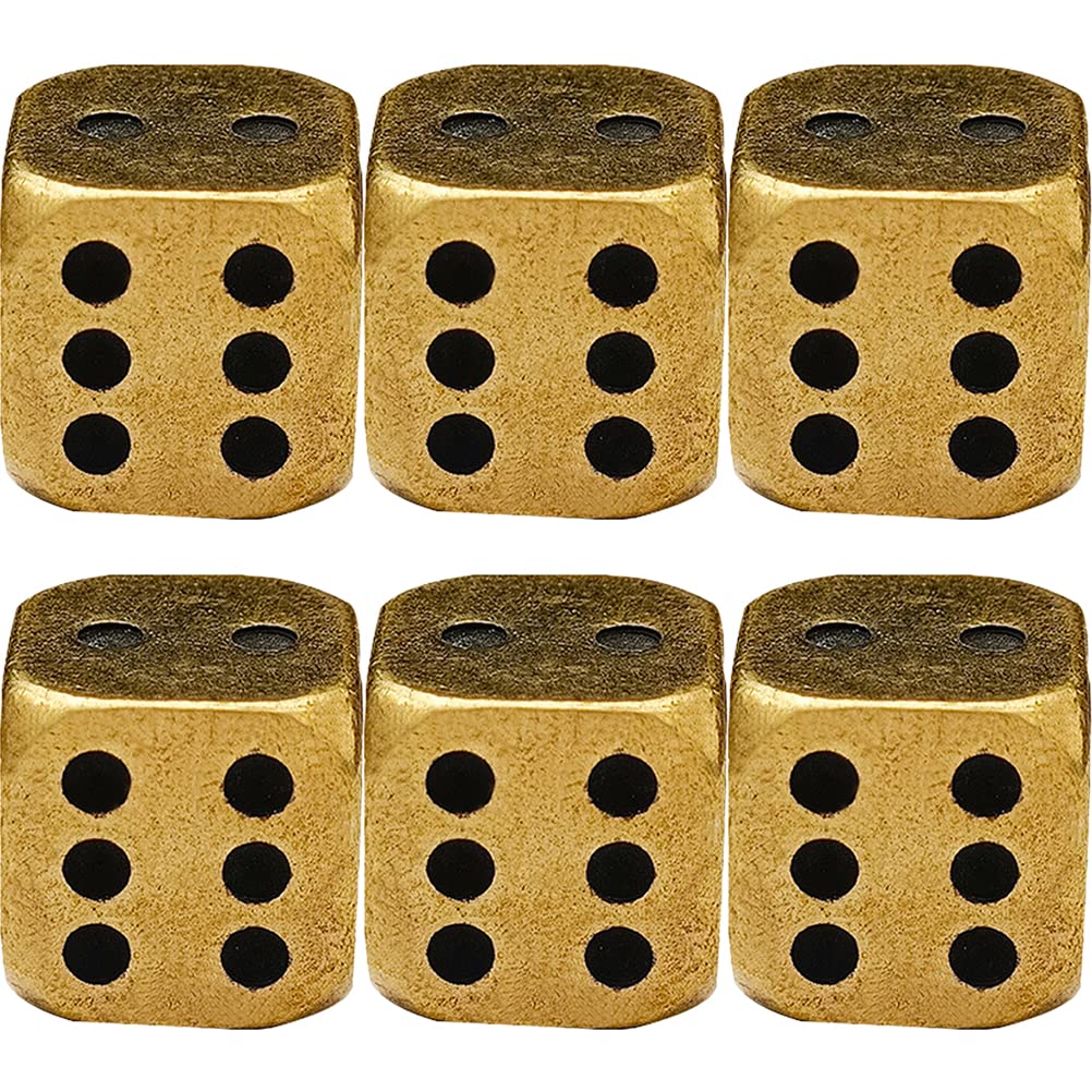 LOGOFUN 6pcs Solid Brass Dice Metal Dice Tables Board Game Props Small ...