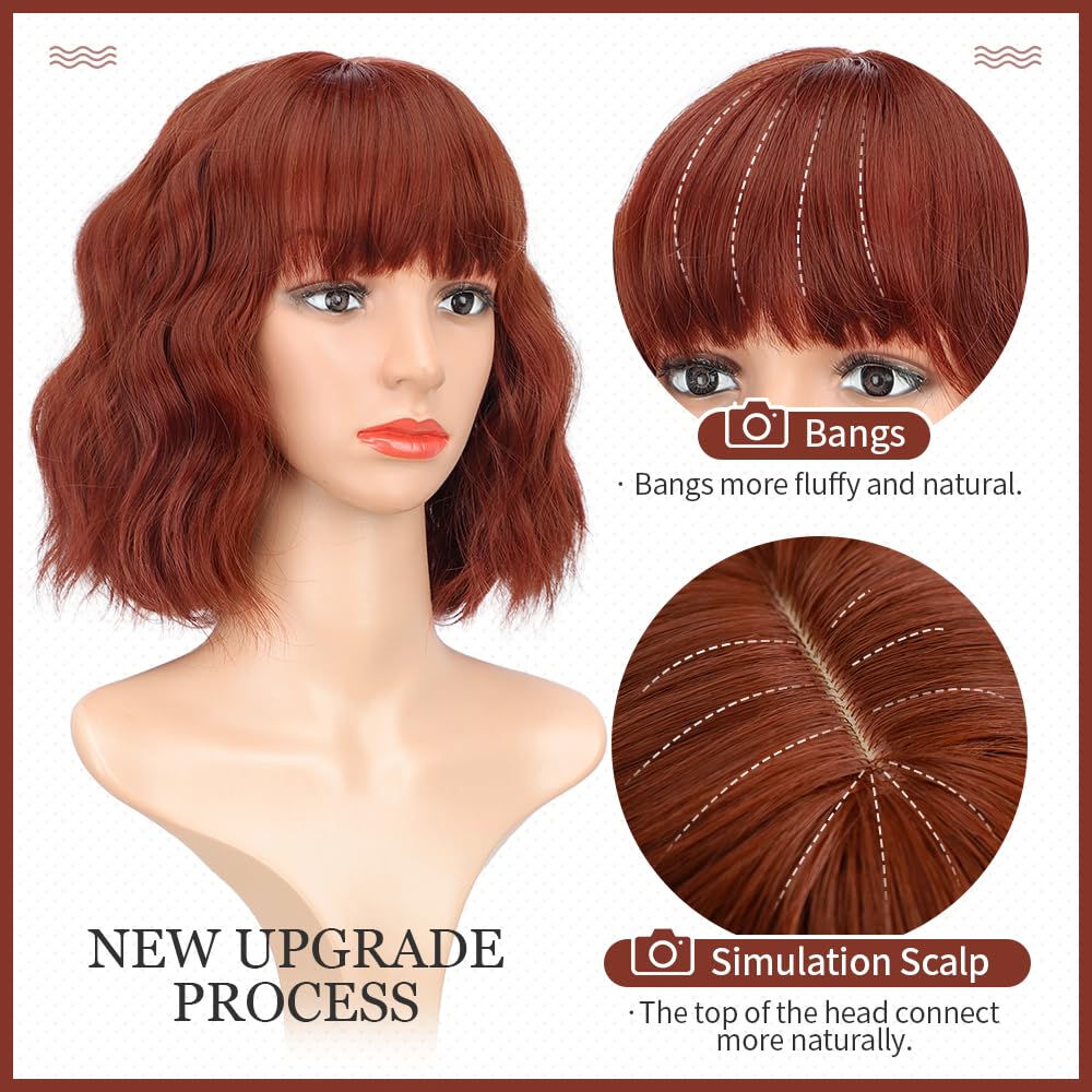 AISI HAIR Ginger Wigs for Women, Short Wavy Bob Ginger Orange Wig with ...
