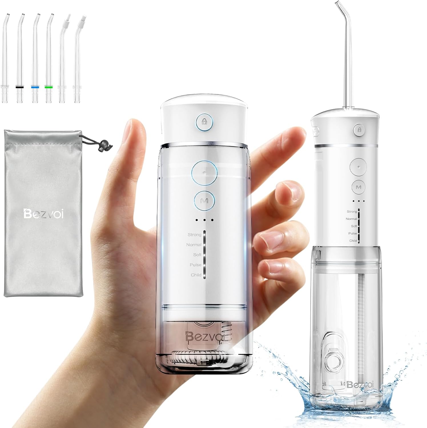 Reise Munddusche Kabellos Zahnreinigung: Oral Irrigator mit 5 Modi, 180ML Wassertank IPX7 ...