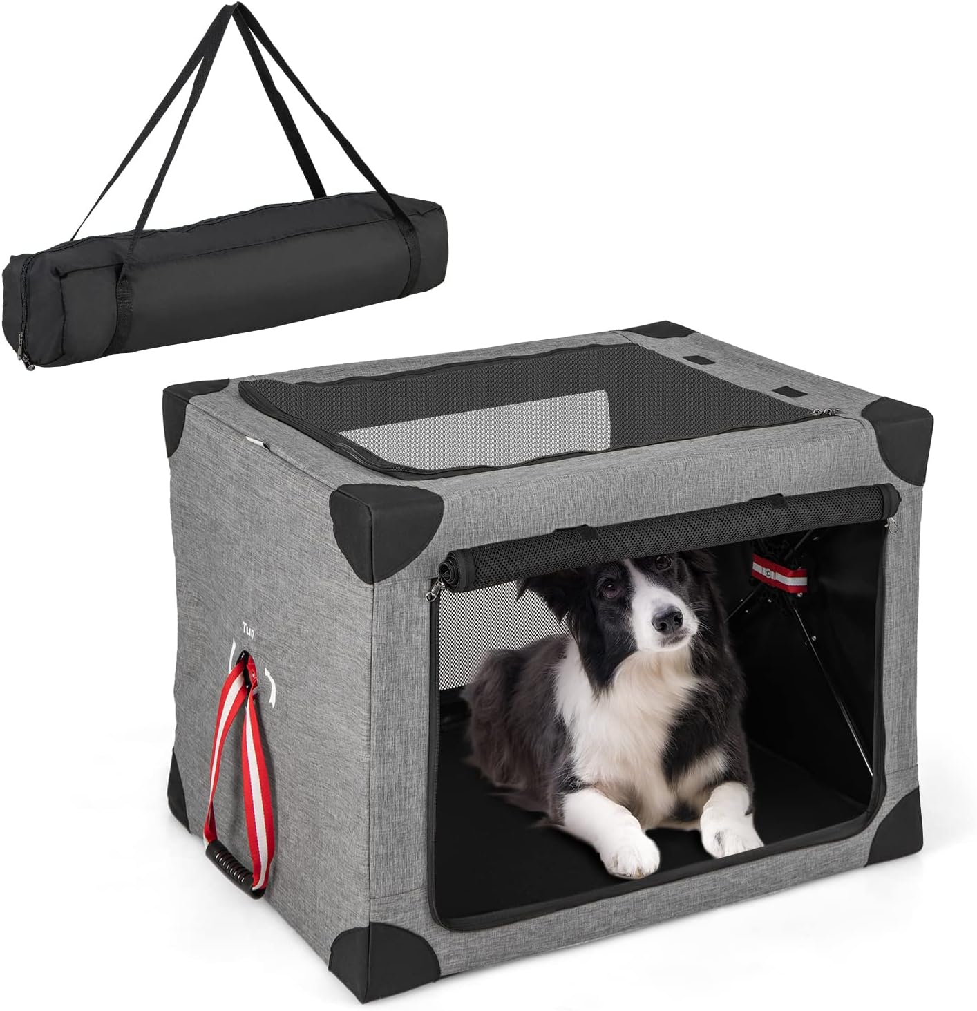 Maxmass Folding Dog Crate, Pet Travel Carrier with Removable Pad, 3 ...