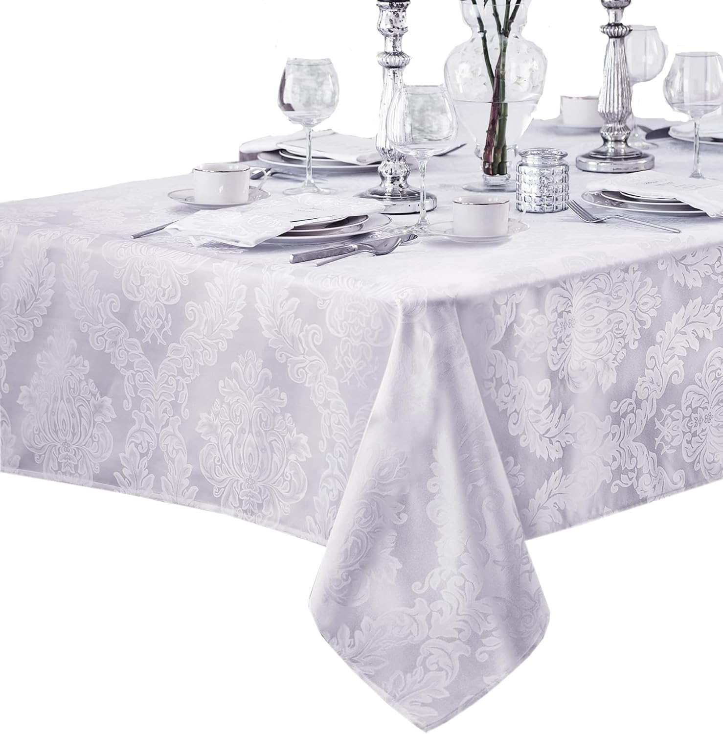 Amazon.com: Newbridge Barcelona Luxury Damask Fabric Tablecloth, 52 ...