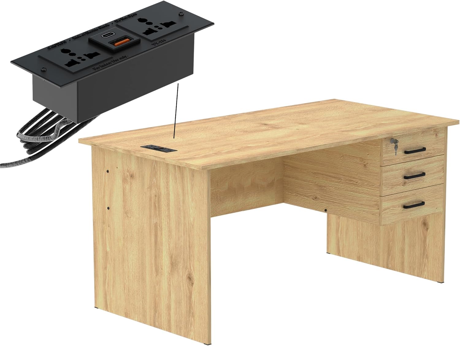 Mahmayi MP1 160x80 Writing Table with Hanging Pedestal attached Black ...