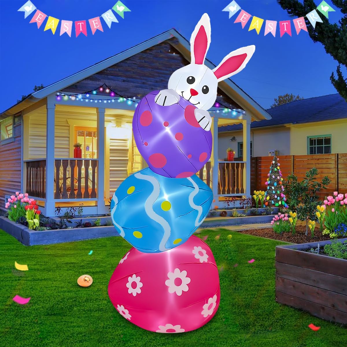 Amazon.com: Gemmy Airblown Inflatable Easter Bunny with Blue Tulips, 5 ...