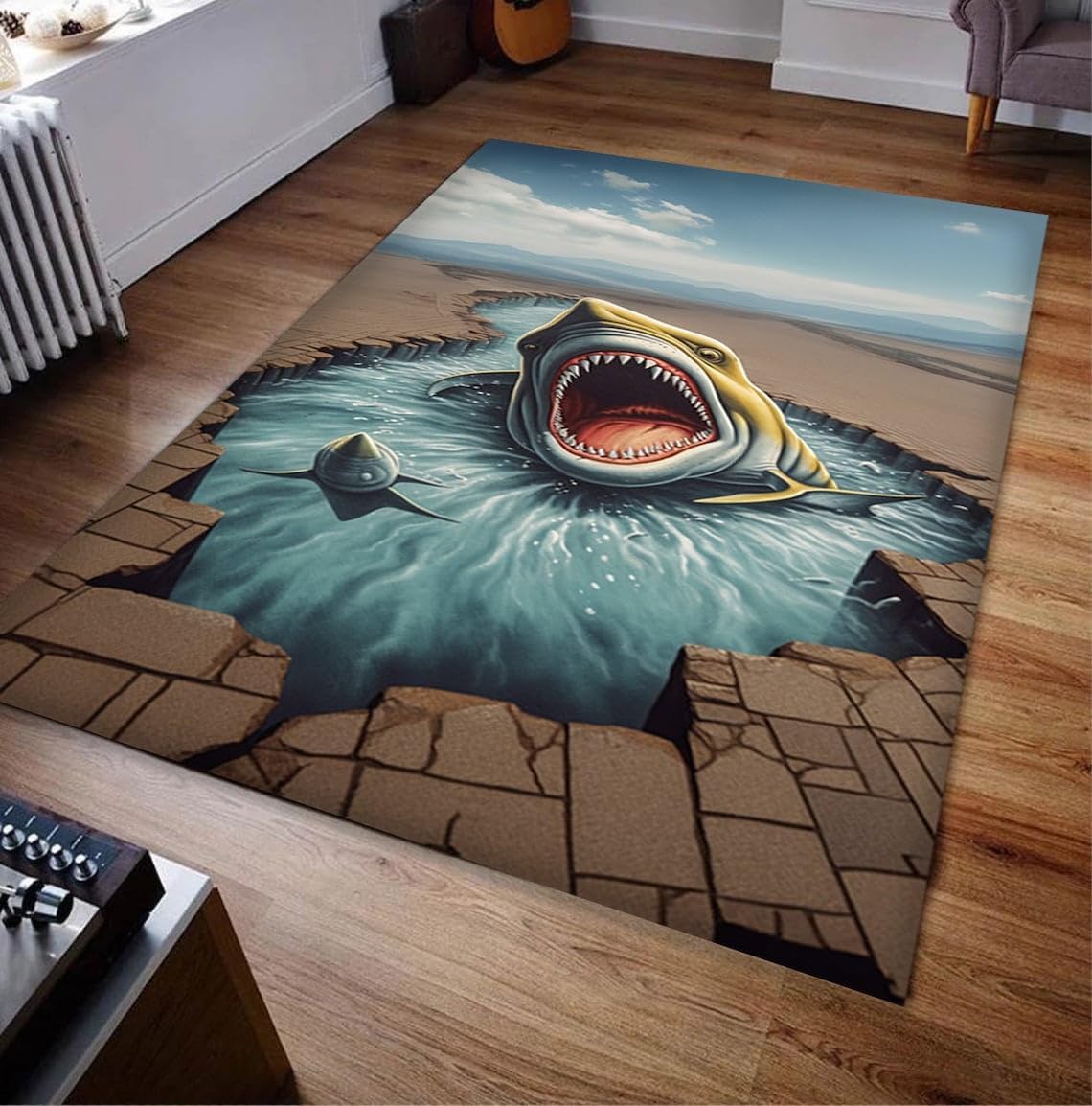 Amazon.com: 3D Rug, 3D Shark, Deep Hole Rug, 3D Huge Crack, Illusion ...