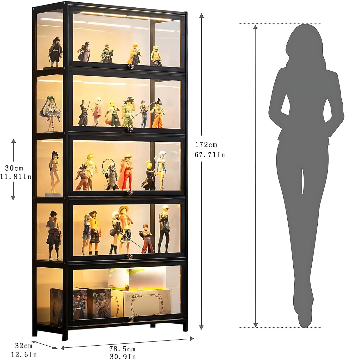 HDROGUV Curio Display Cabinet, 5-Tier Storage Shelves with Acrylic ...