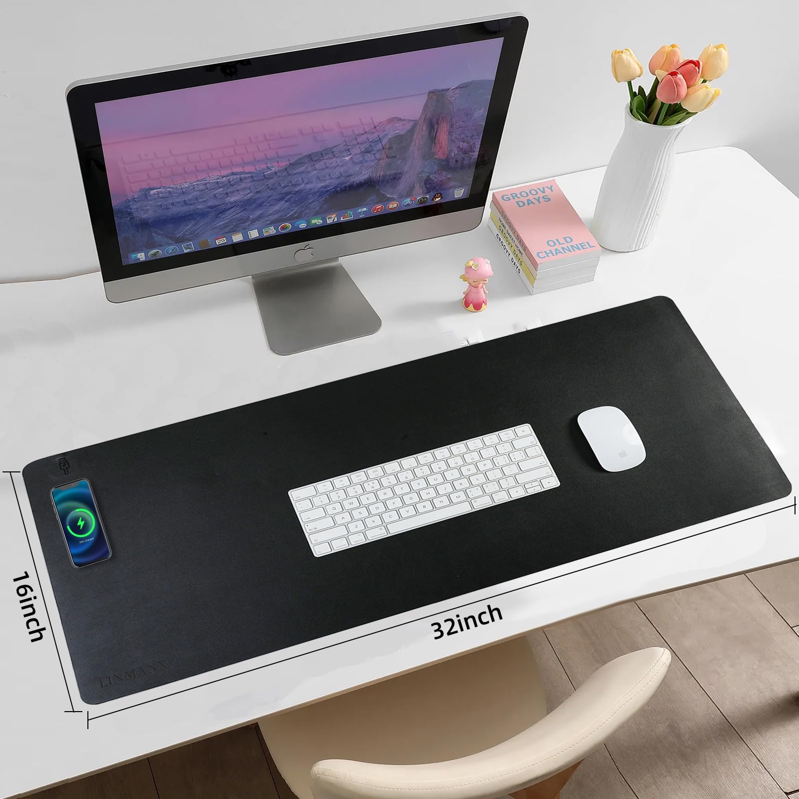 Wireless Charging Mouse Pad with for Desktop Charging Large Desk Mat 32 ...