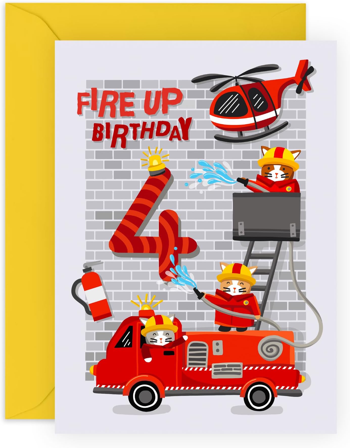 Central 23 Happy 4th Birthday Card Boy - Fire Engine Helicopter - Boys ...