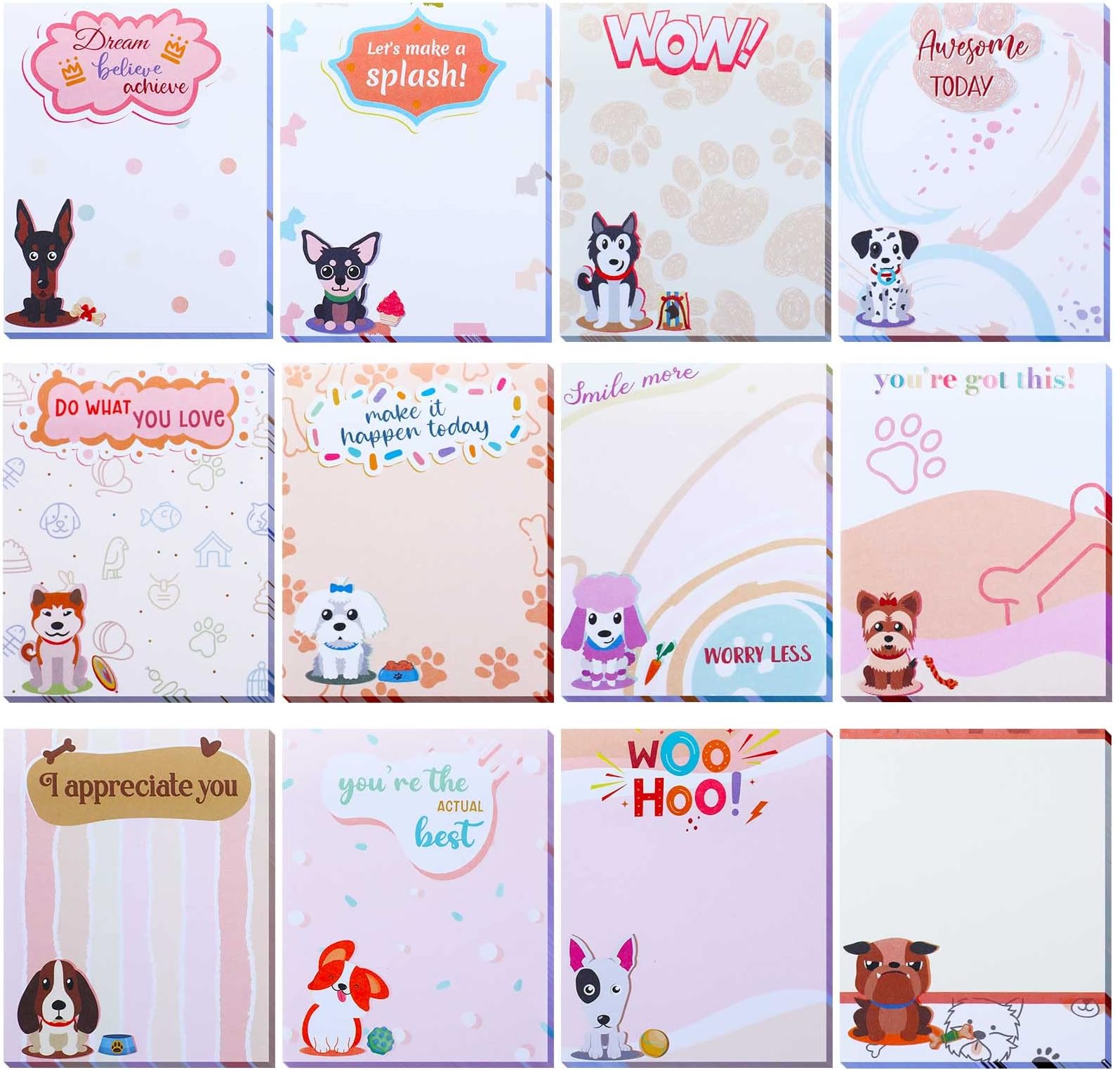 Amazon.com : 12 Pack Cute Appreciation Sticky Note Dog Inspirational ...