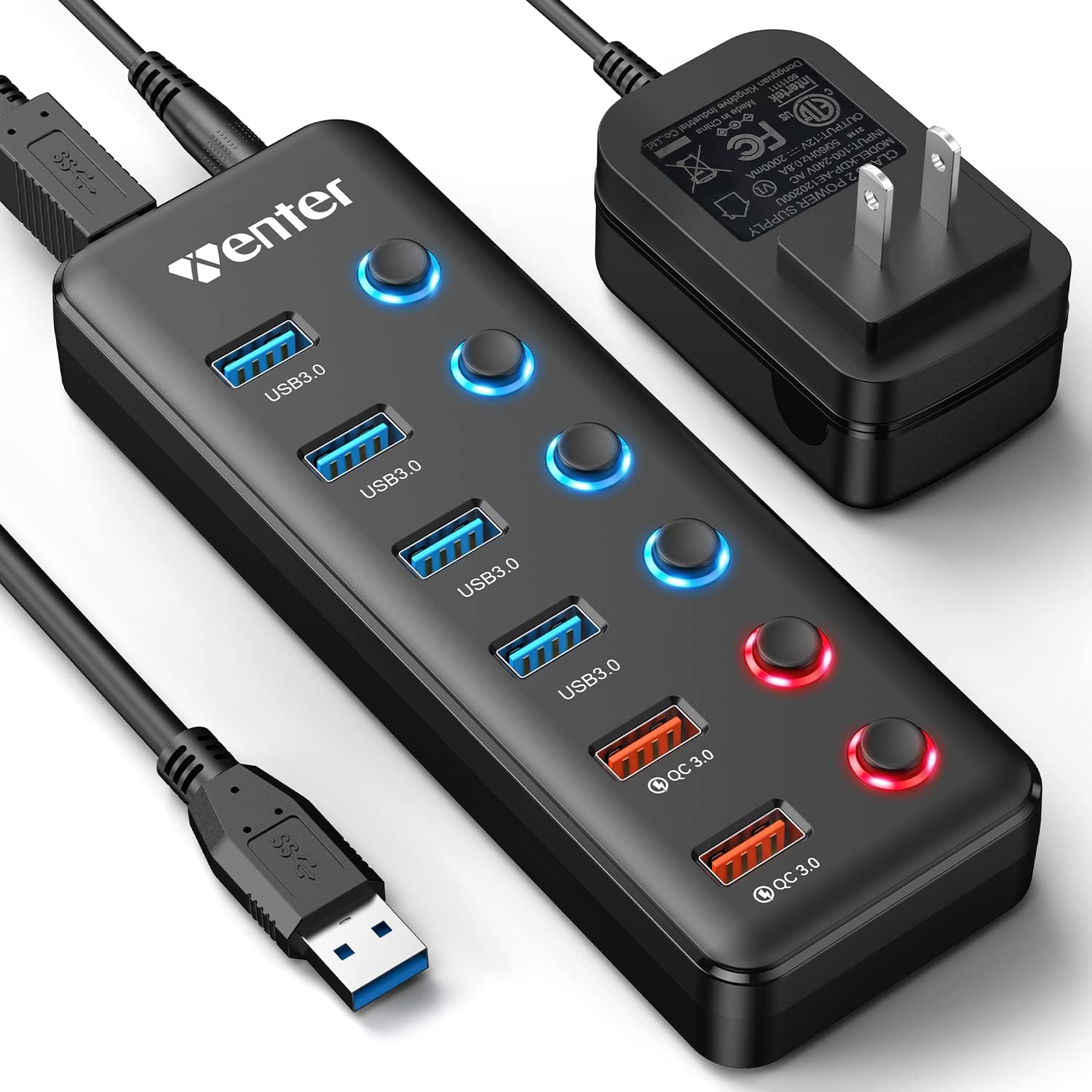 Amazon.com: Powered USB Hub, Wenter 6-Port USB 3.0 Hub Splitter (4 USB ...