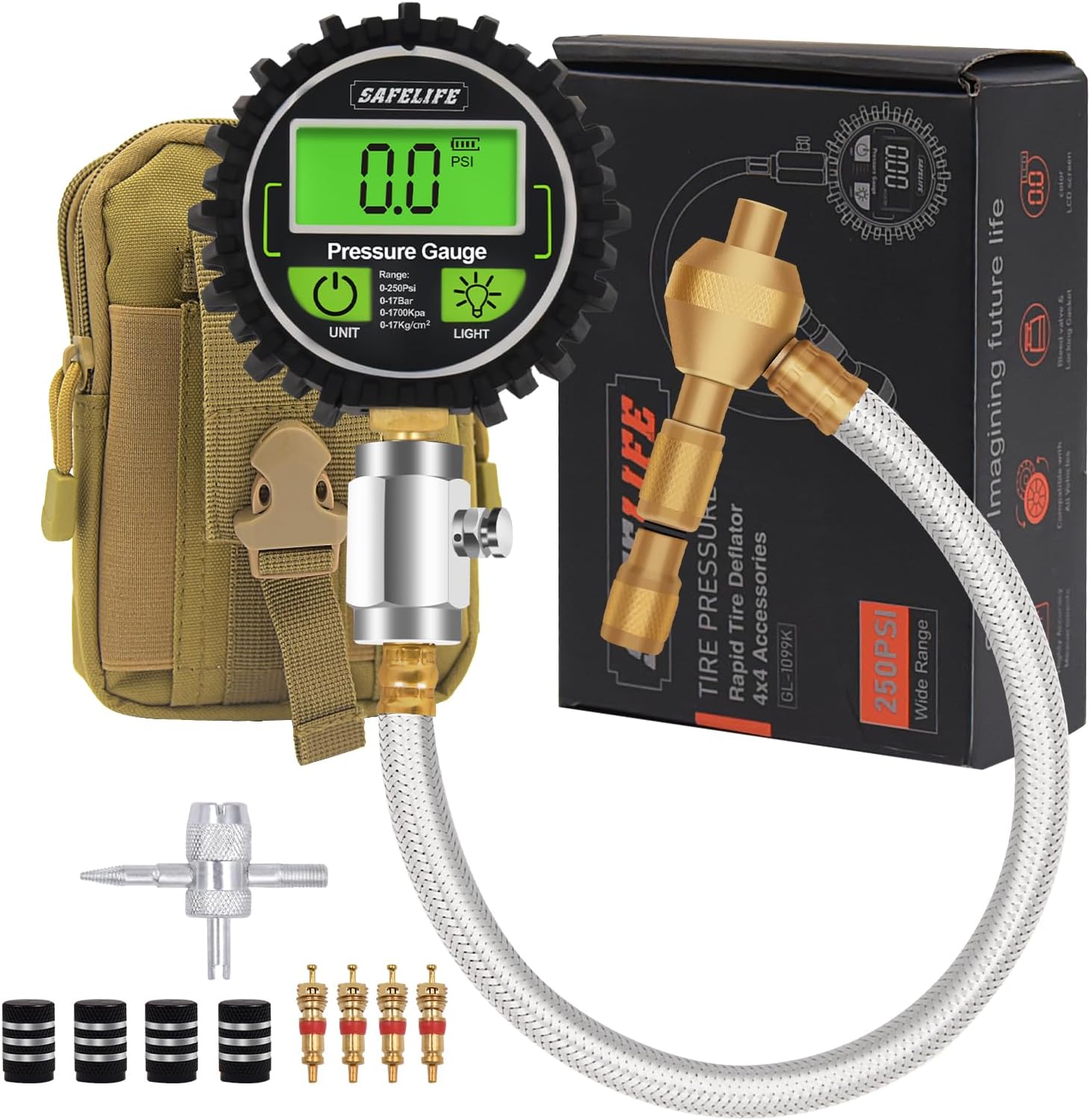 SAFELIFE 4x4 Digital Tire Deflator kit，Professional Tire Pressure Gauge ...