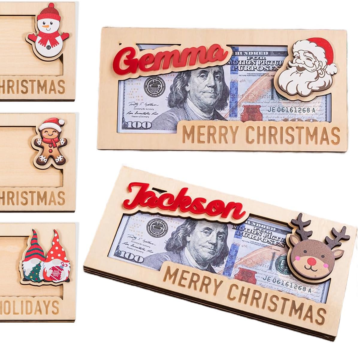 Amazon.com: Personalized Christmas Santa Elk Money Holders for Cash for ...