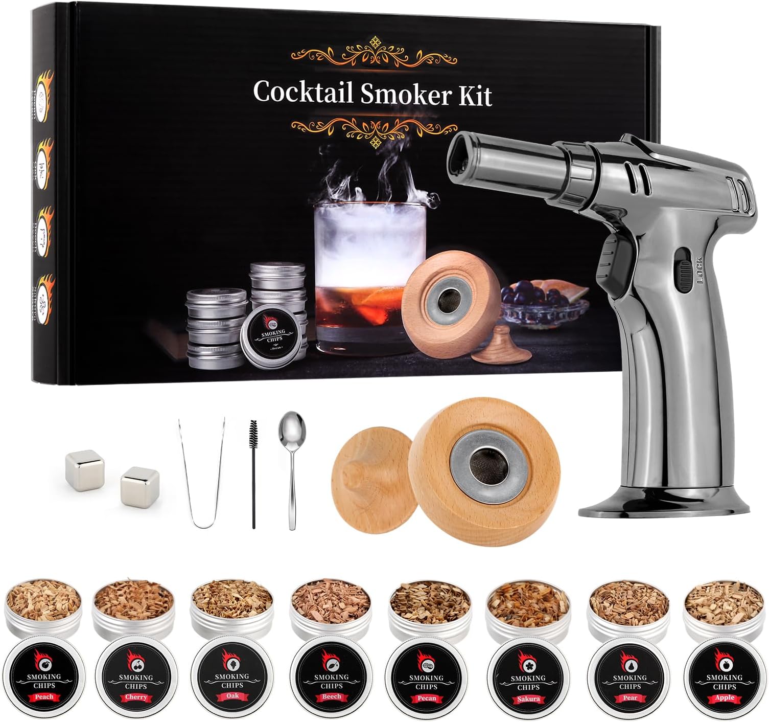 Amazon.com: Premium Cocktail Smoker Kit with Torch and Wood Chips, 4 ...