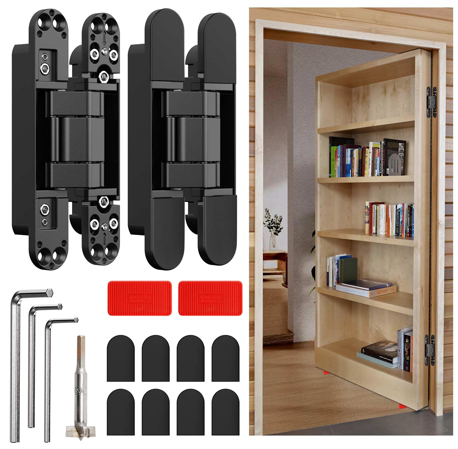 Loodmeo Hidden Door Hinge/Invisible Door,3-Way Adjustable Butt Hinge ...