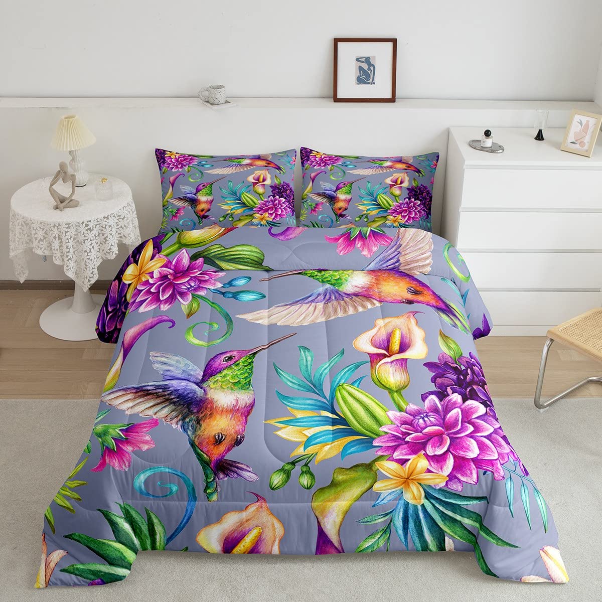 Amazon.com: Hummingbird Comforter Set Tropical Birds Bedding Set for ...
