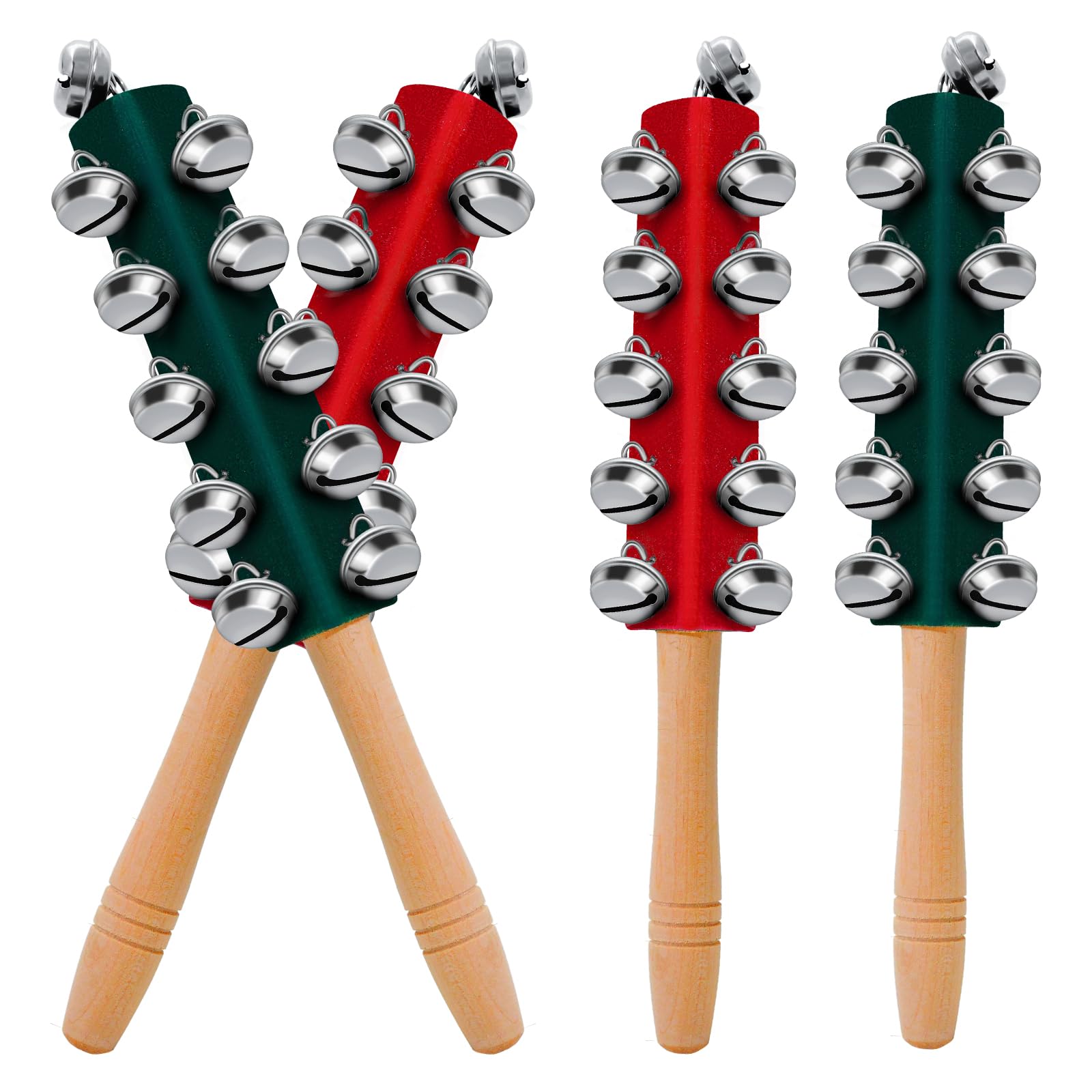 Amazon.com: 4 Pcs Christmas Sleigh Bells Wooden Handle Jingle Bells ...