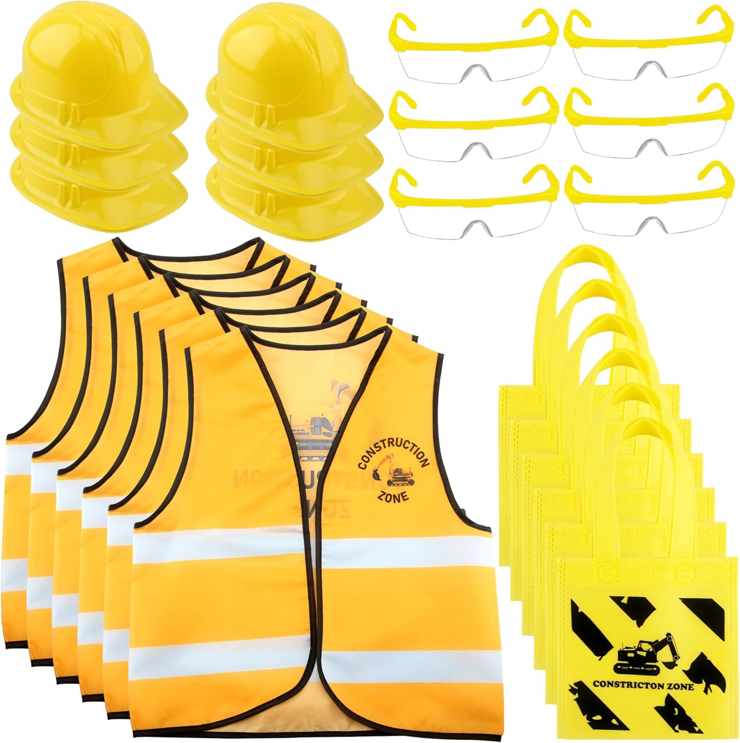 Flotory 24 Pcs Kids Construction Worker Vest Costume Construction Role ...