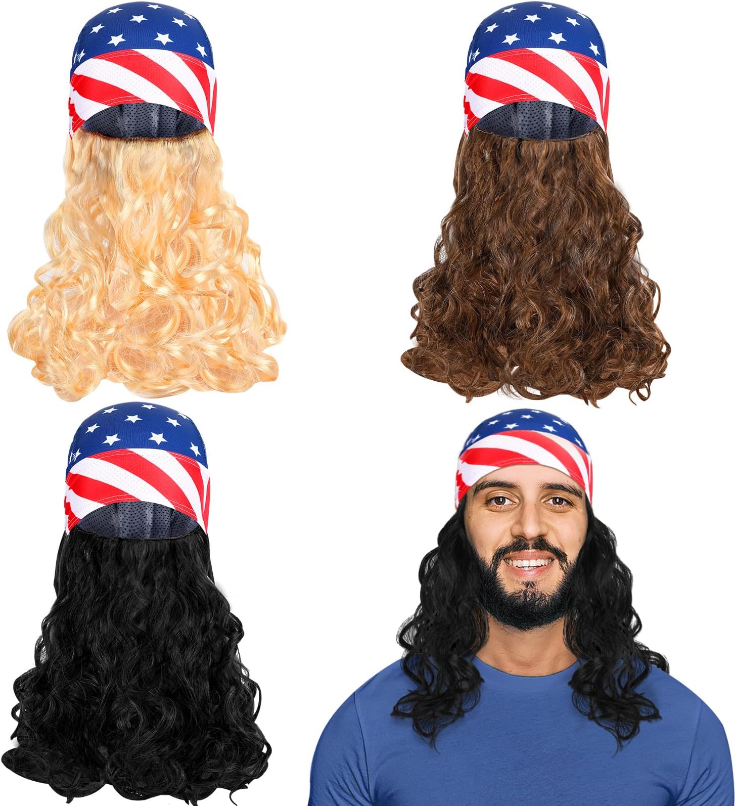 Amazon.com: FantaLook Medium Black Wavy 80s Mullet Hat Wig with ...